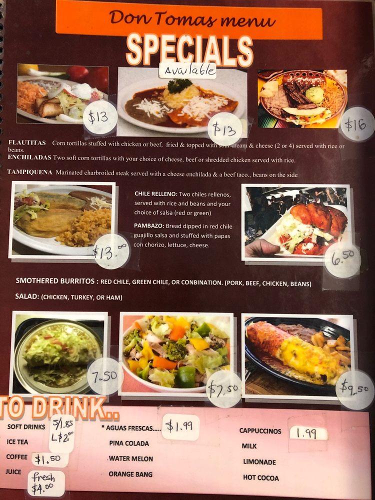 Menu at Don Tomas Bakery and breakfast, Monte Vista