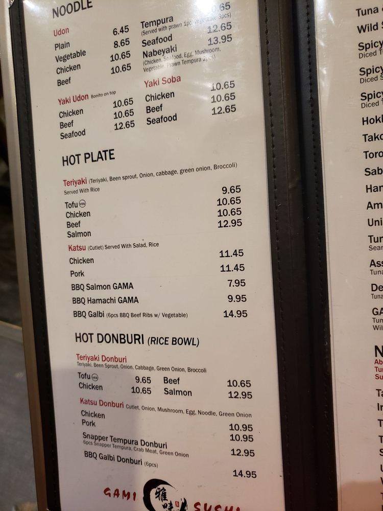 Menu at Gami Sushi restaurant, Richmond, No. 3 Rd #126
