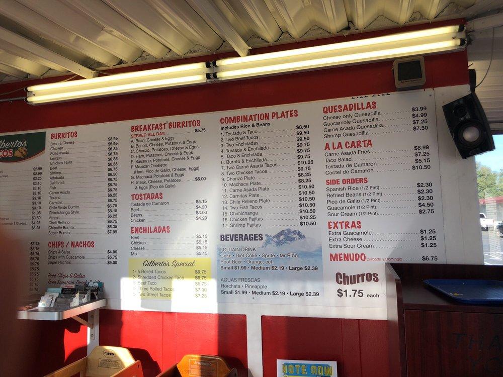 Menu at Gilberto's Tacos Mexican Restaurant, Citrus Heights