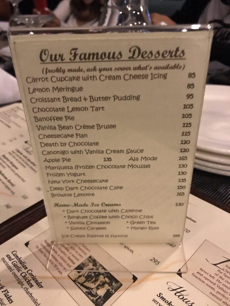 Menu at Hill Station restaurant, Baguio, Casa Vallejo