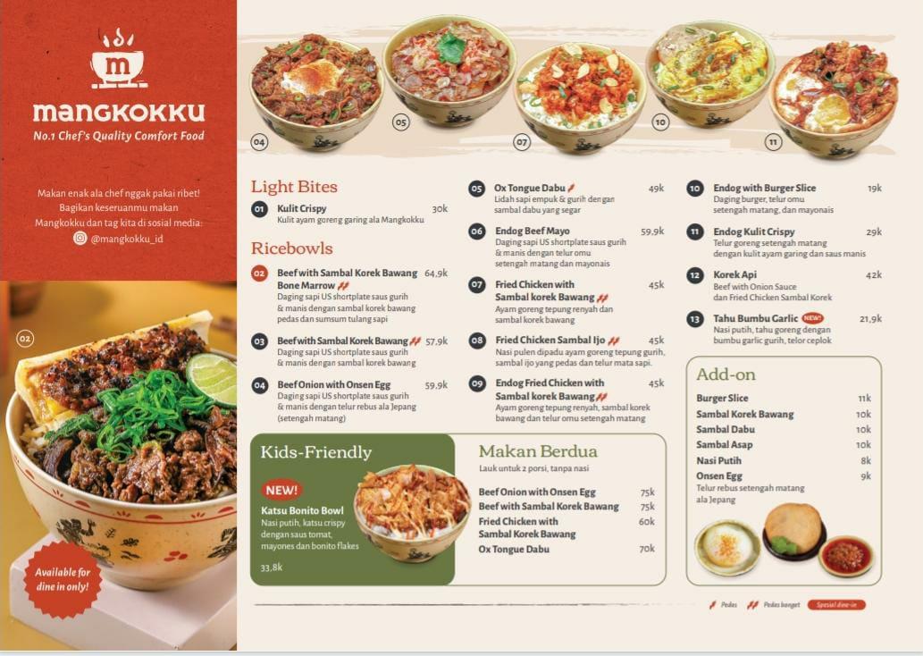 Carta del restaurante Mangkokku Chubb Square UOB Plaza, Central Jakarta