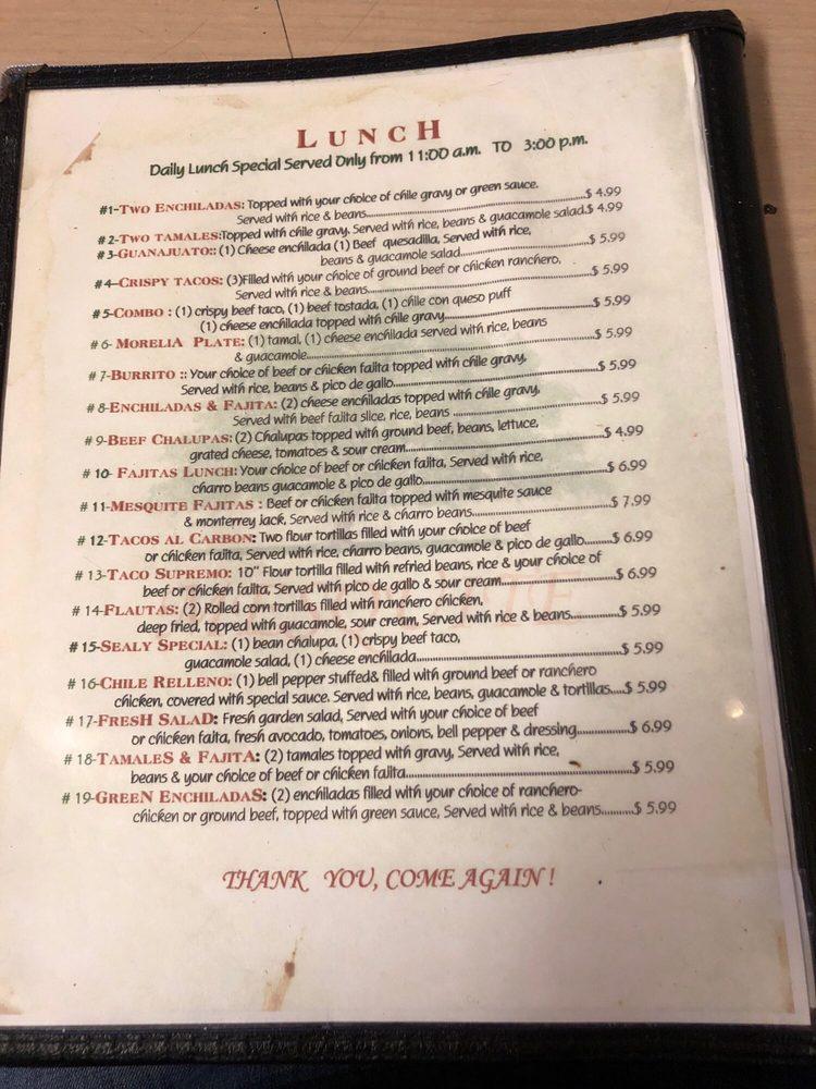 Menu at Mesquite Mexican Grill restaurant, Sealy