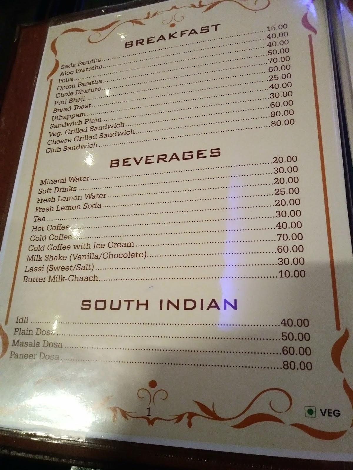 Menu at Naivedyam Restaurant, Udaipur