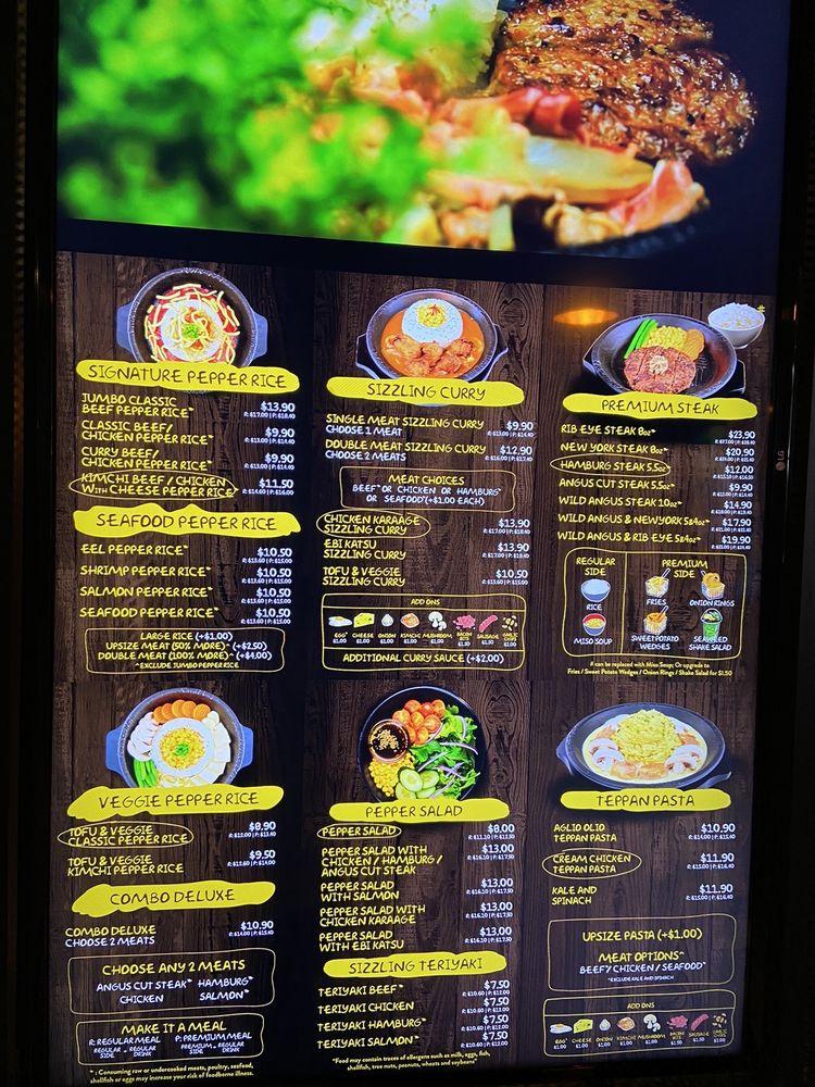 Menu at Pepper Lunch steakhouse, Las Vegas