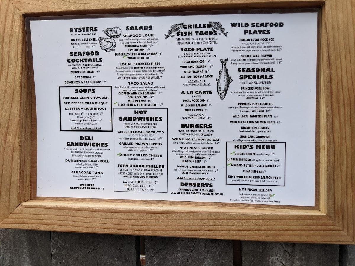 Menu at Princess Seafood Restaurant, Fort Bragg