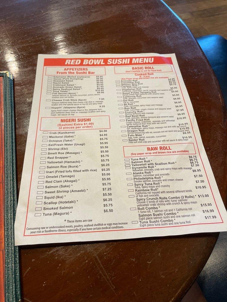 Menu at Red Bowl restaurant, Matthews, Fincher Farm Rd #600