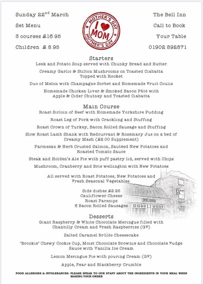 Menu at The Bell Inn pub & bar, Wolverhampton