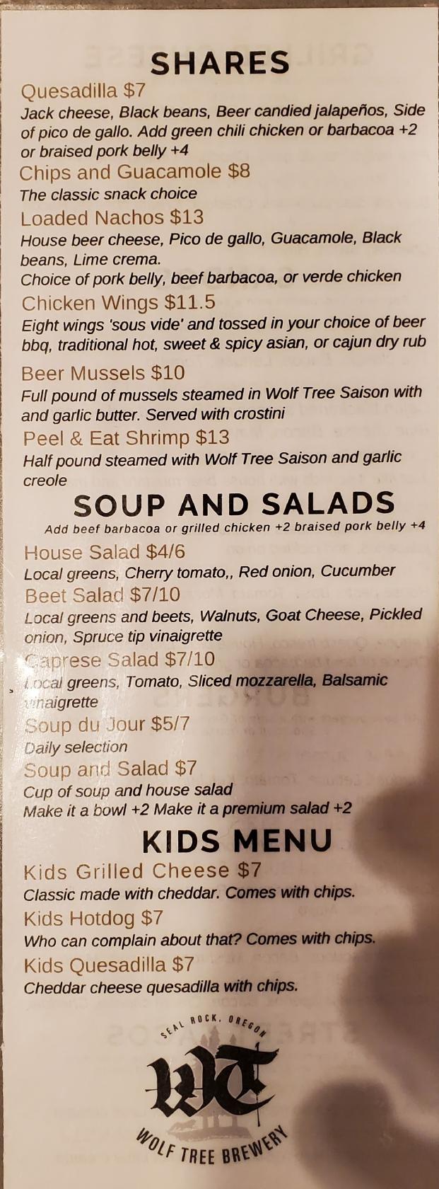 Menu at Wolf Tree Brewery Taproom & Restaurant, Newport