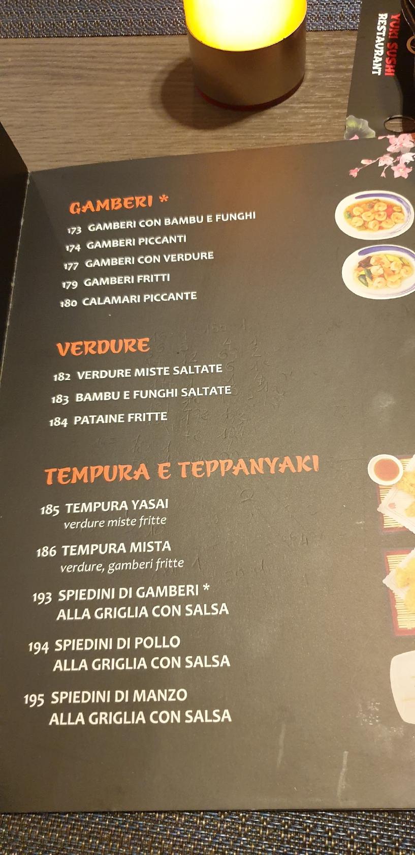 Menu at Yuki Sushi Restaurant, Vignola
