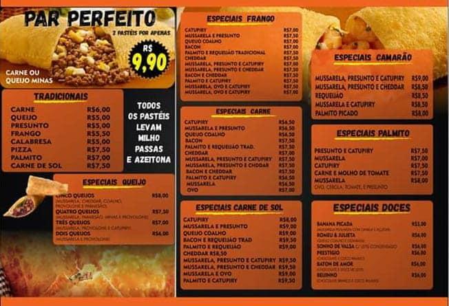Menu em Boca Pastéis, Rio de Janeiro