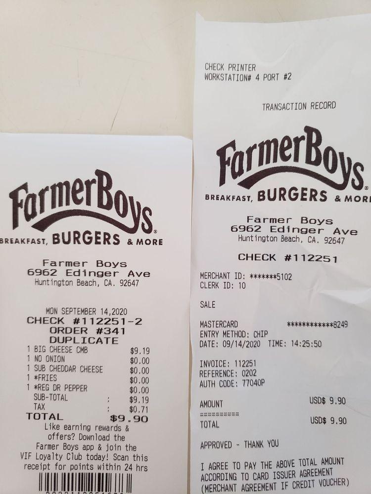 Menu at Farmer Boys restaurant, Huntington Beach