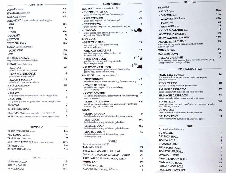 Menu au Iron Bowl restaurant, Port Coquitlam