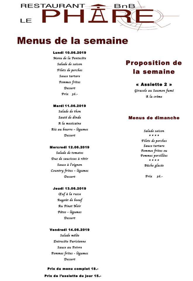 Menu da Restaurant & Chambres d'hôtes Le Phare, Port-Valais, Rue