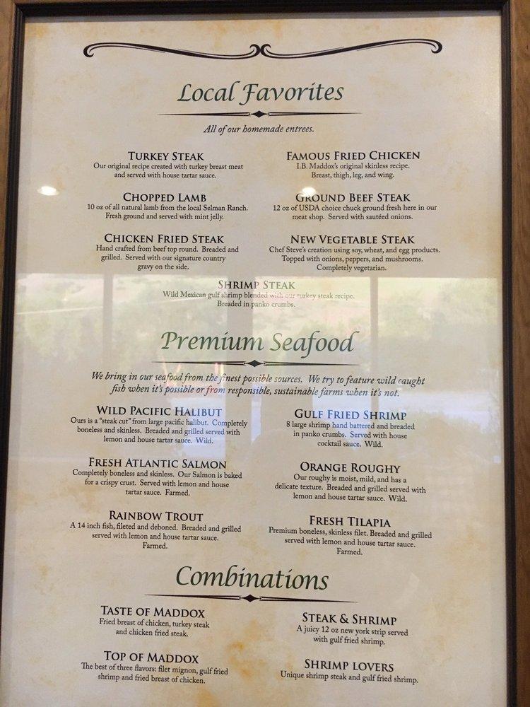 Menu at Maddox Ranch House Inc steakhouse, Perry