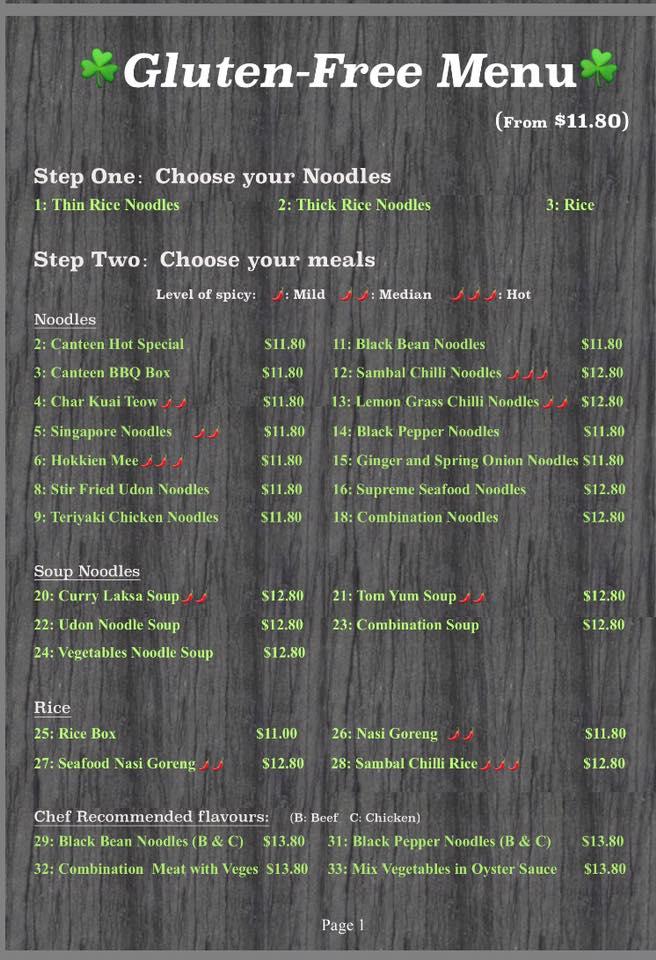 Menu at Wodonga Noodle Canteen restaurant, Wodonga