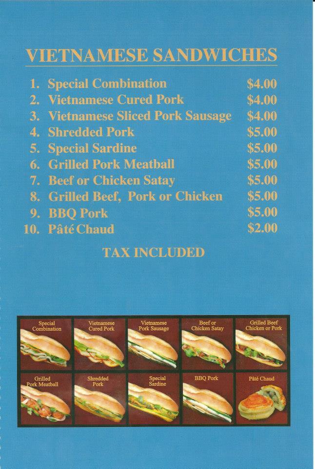 Menu at Pho 39 restaurant, Edmonton