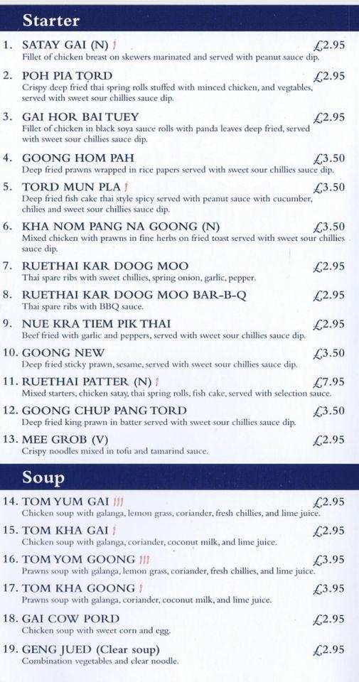 Menu at Ruen Thai Restaurant, Carlisle