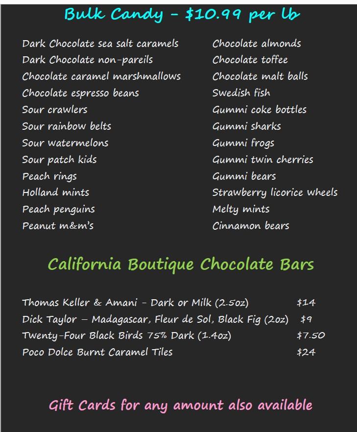Menu at Sweet Shop cafe, Los Altos