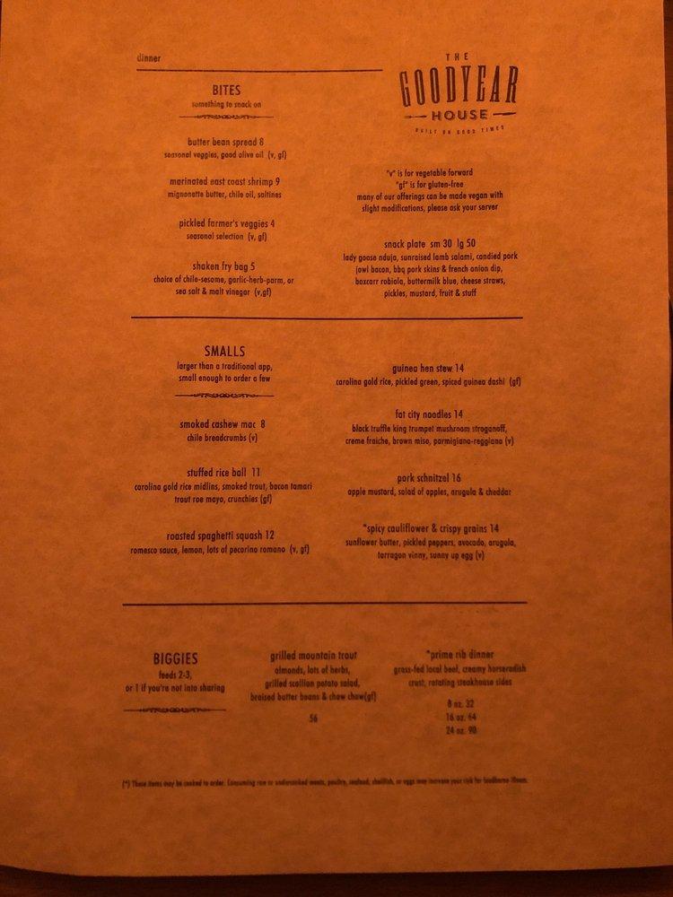 Menu at The Goodyear House pub & bar, Charlotte