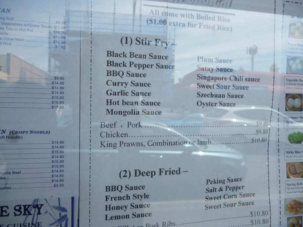 Menu at Blue Sky Chinese Cuisine restaurant, Springwood