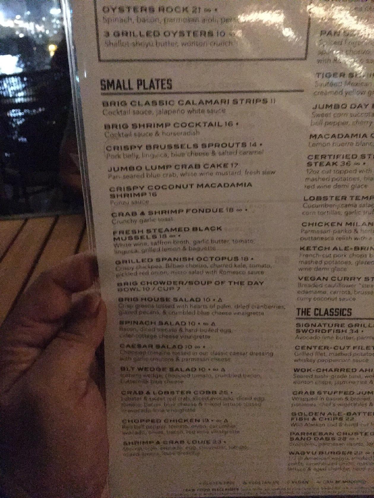 Menu at Brigantine Seafood & Oyster Bar, San Diego, N Harbor Dr
