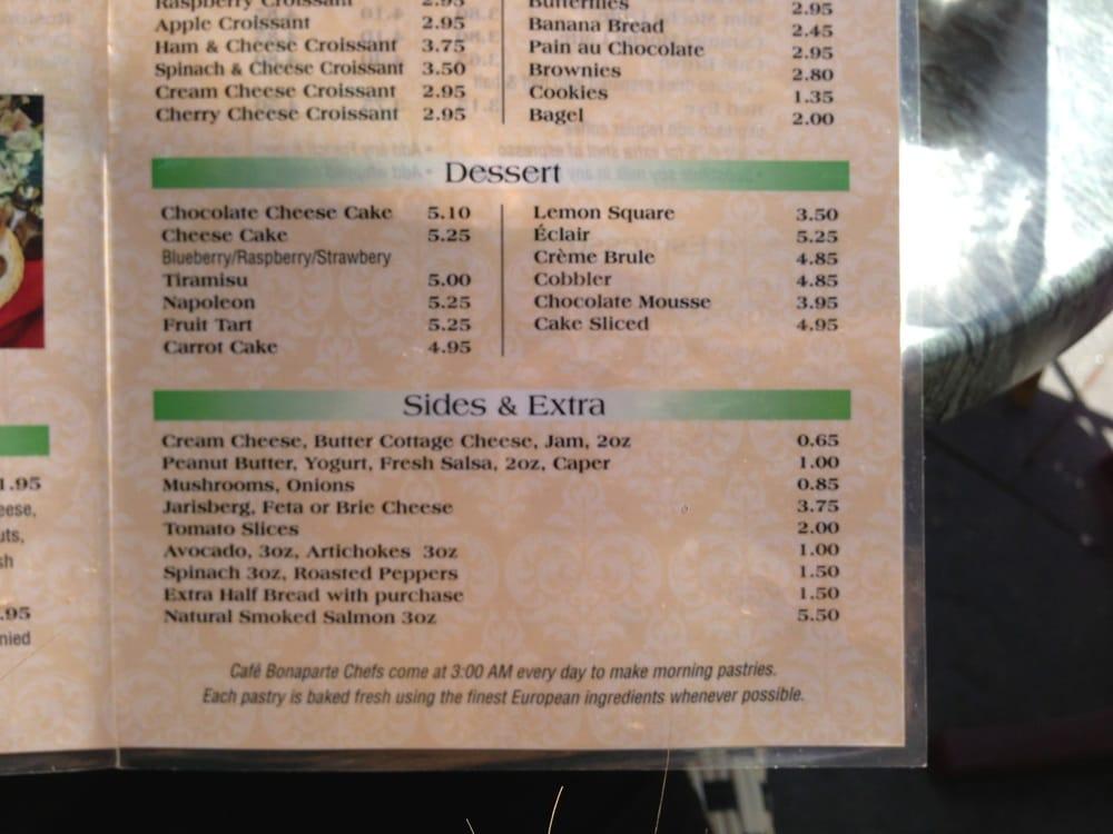 Menu at Cafe Bonaparte, Hermosa Beach