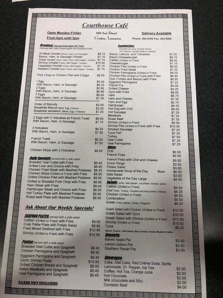 Menu at Courthouse Cafe, Gretna
