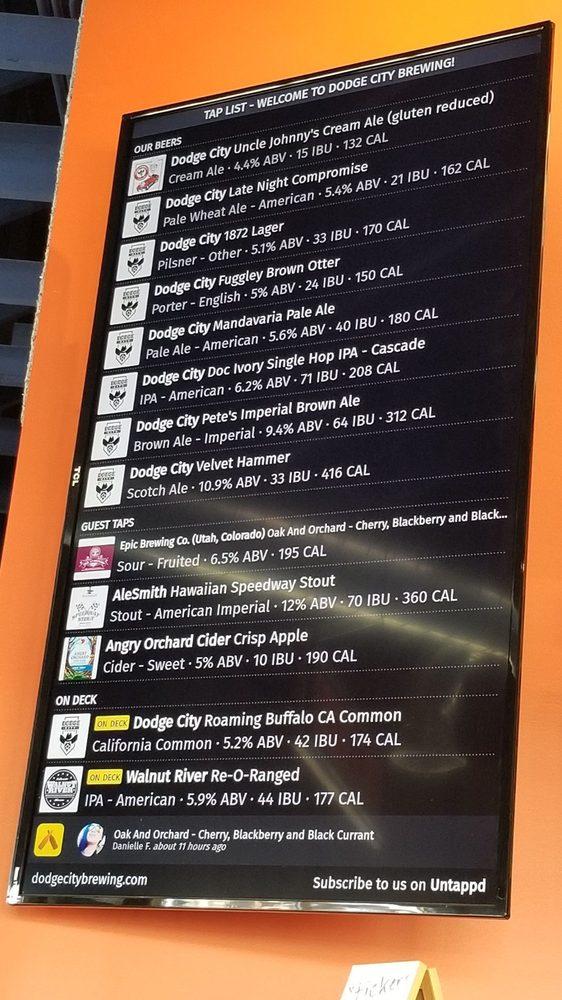 Menu at Dodge City Brewing pub & bar, Dodge City