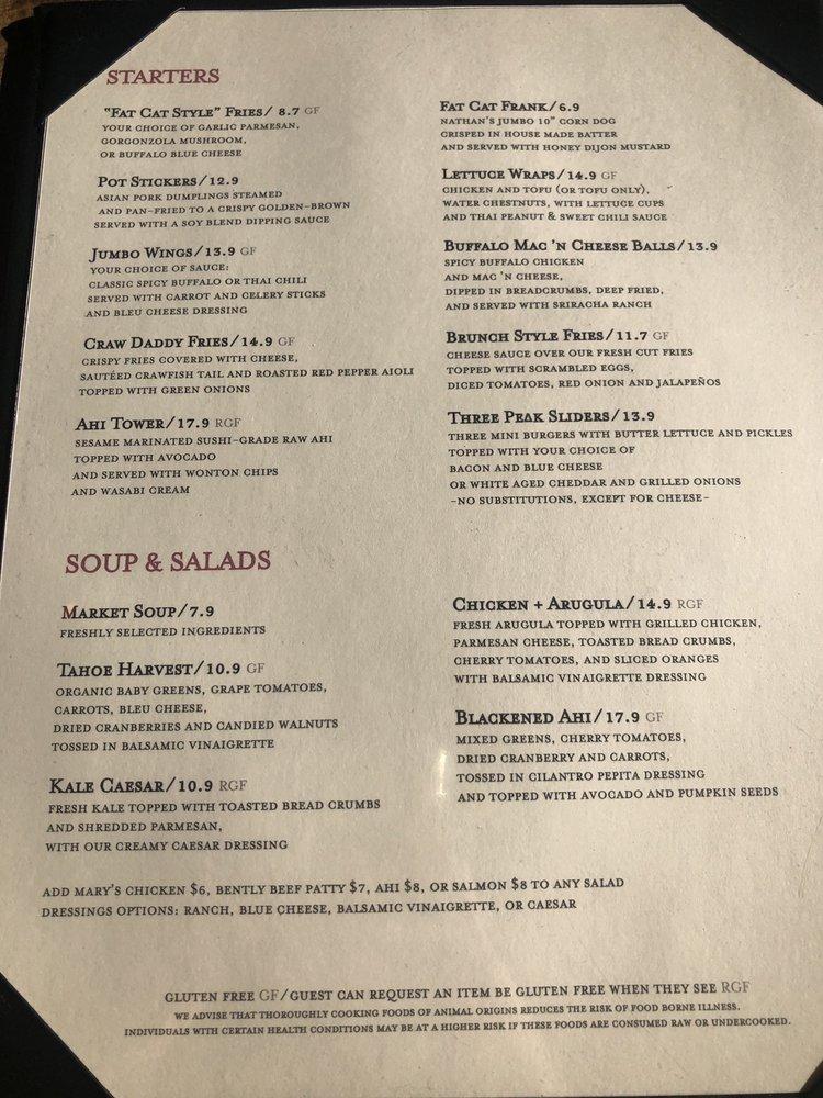 Menu at Fat Cat Bar & Grill, Reno