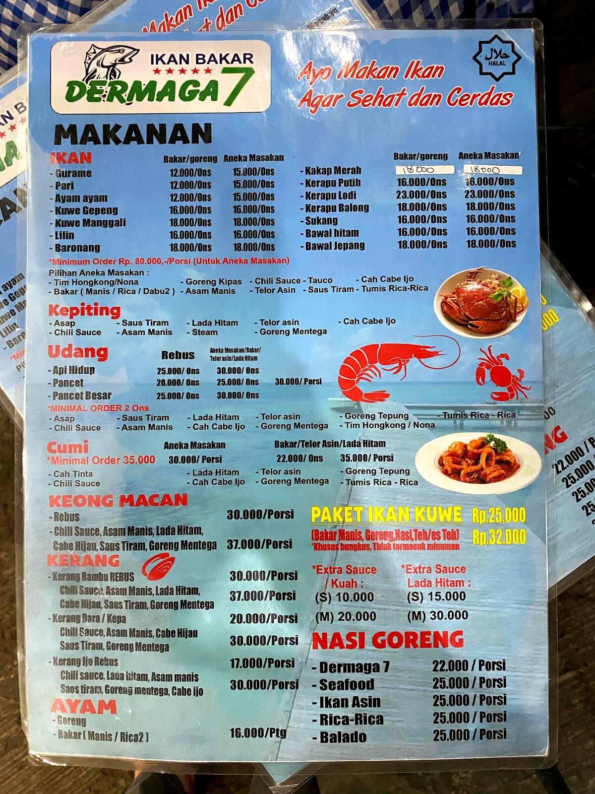 Menu at Ikan Bakar DERMAGA 7 restaurant, West Jakarta