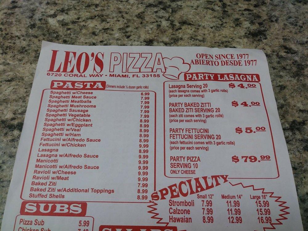 Menu at Leo's Pizza pizzeria, Miami