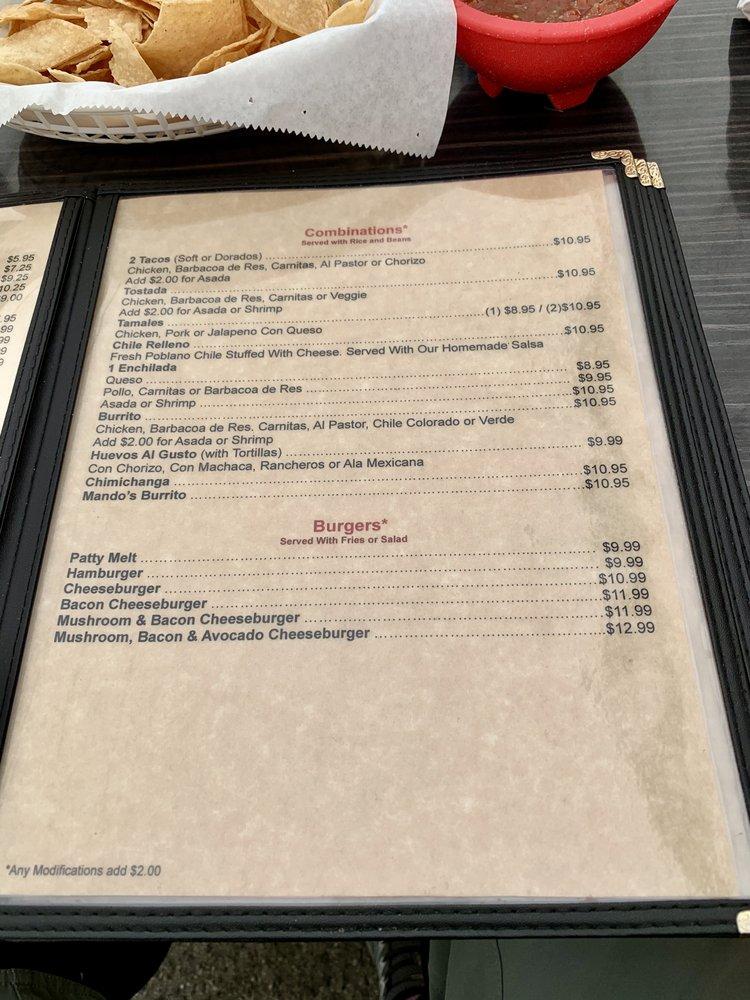 Menu at Mando's Restaurant, Pacific Grove