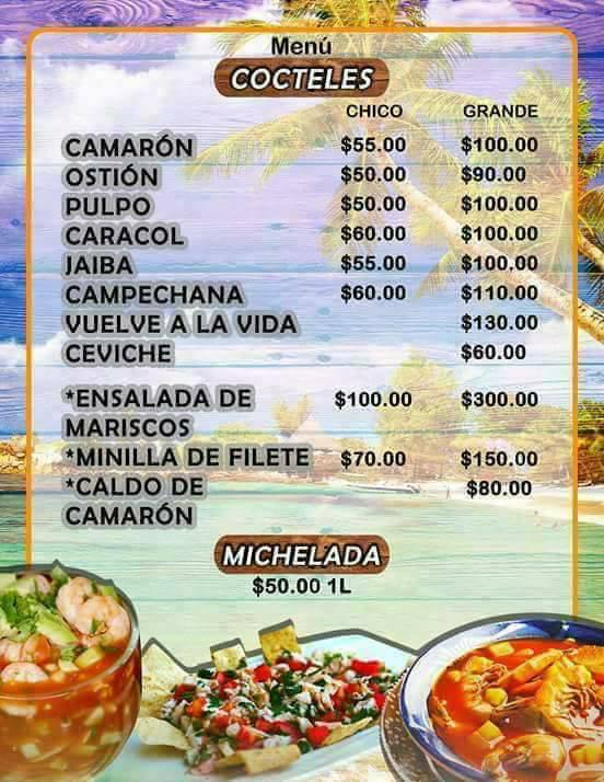 Menu at Mariscos el tigre restaurant, Minatitlán