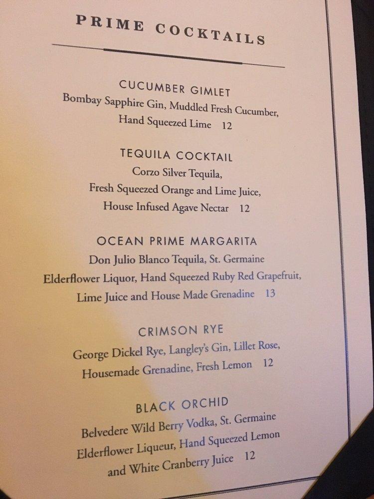 Menu at Ocean Prime steakhouse, Denver, Larimer St
