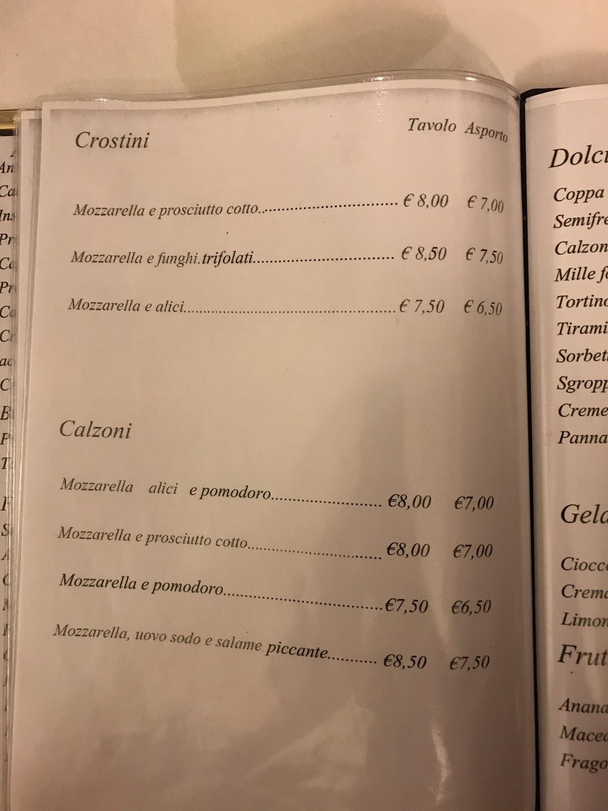 Menu da Pizzeria Ristorante Novecento, Roma