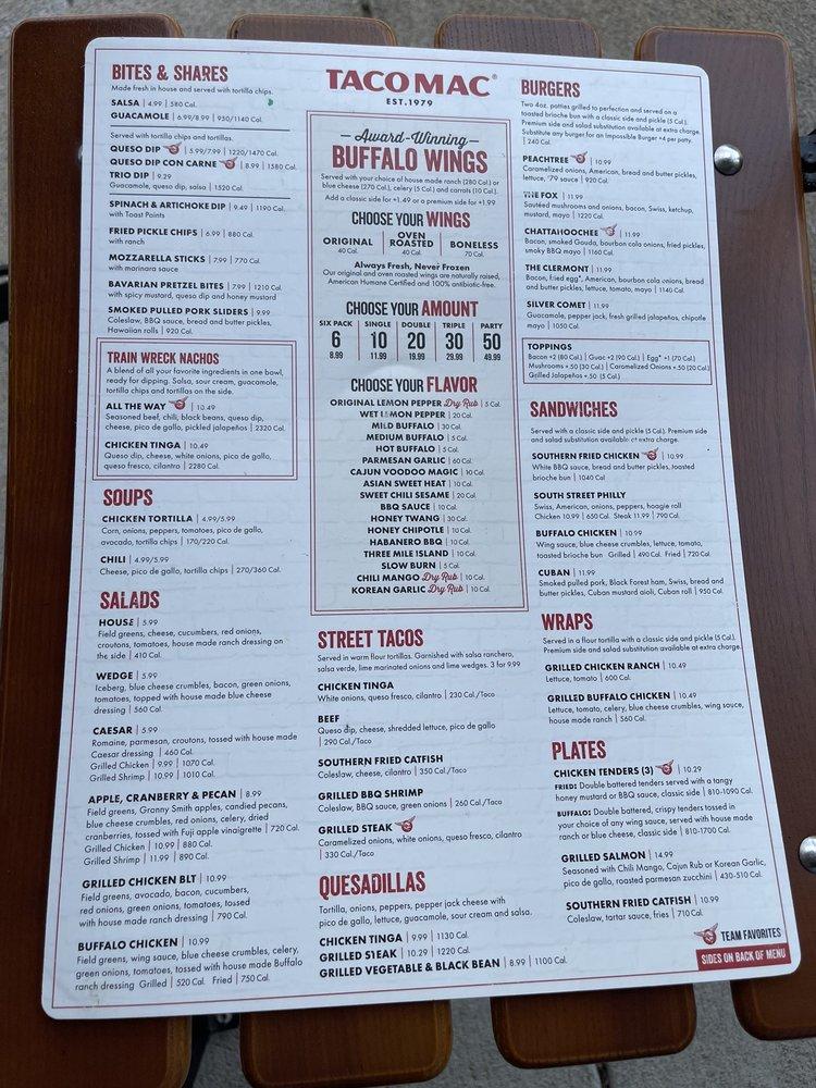 Menu at Taco Mac Hiram restaurant, Hiram