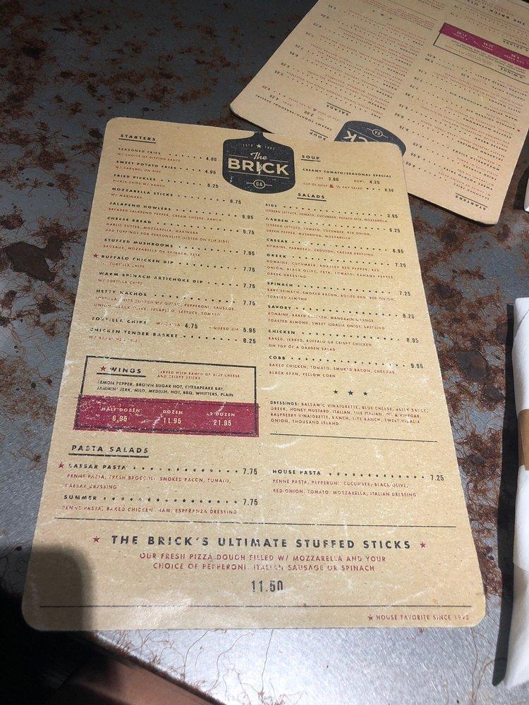 Menu at The Brick pizzeria, Macon