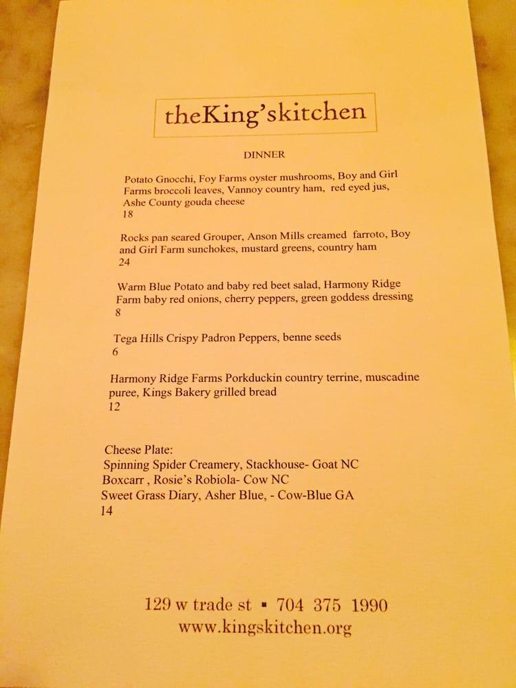Menu at The King's Kitchen restaurant, Charlotte
