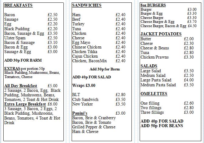 Menu at The Sandwich Bar, Widnes