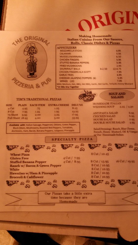 Menu at Tim's Pizzeria And Pub, Cuyahoga Falls