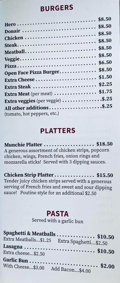 Menu at Big Daddy Pizza pizzeria, New Waterford