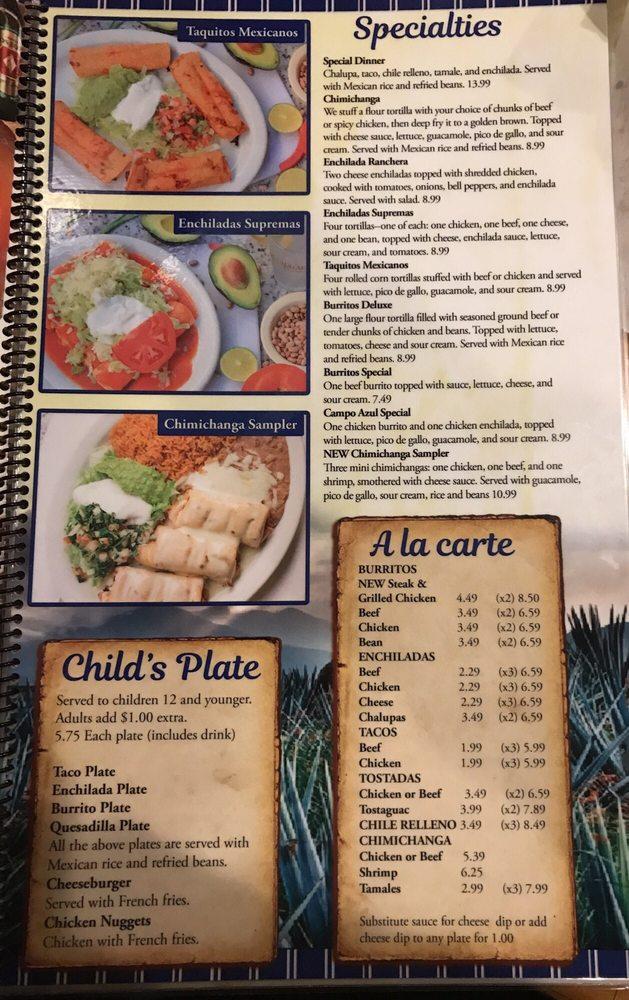 Menu at Campo Azul restaurant, Nolensville