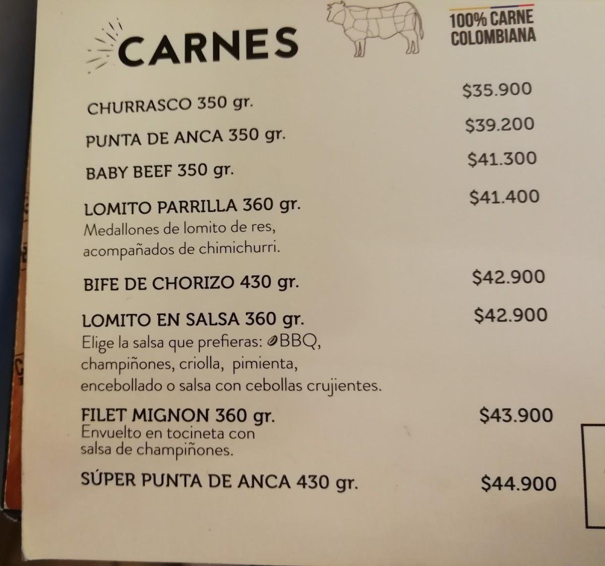 Menu at Leños & Carbón restaurant, Chía, C.C Bazar