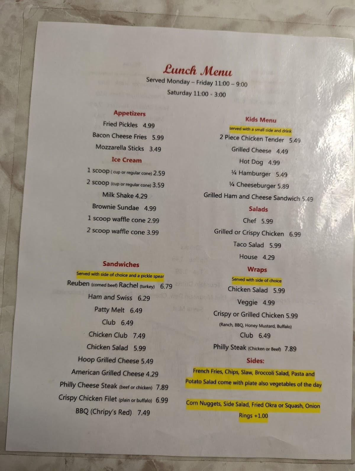 Menu at Lizzie's Grill-N-Chill desserts, Goldston