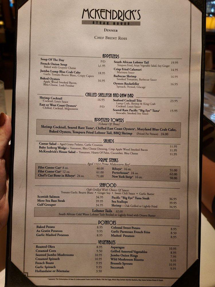 Menu at McKendrick's Steak House steakhouse, Atlanta, Ashford Dunwoody Rd