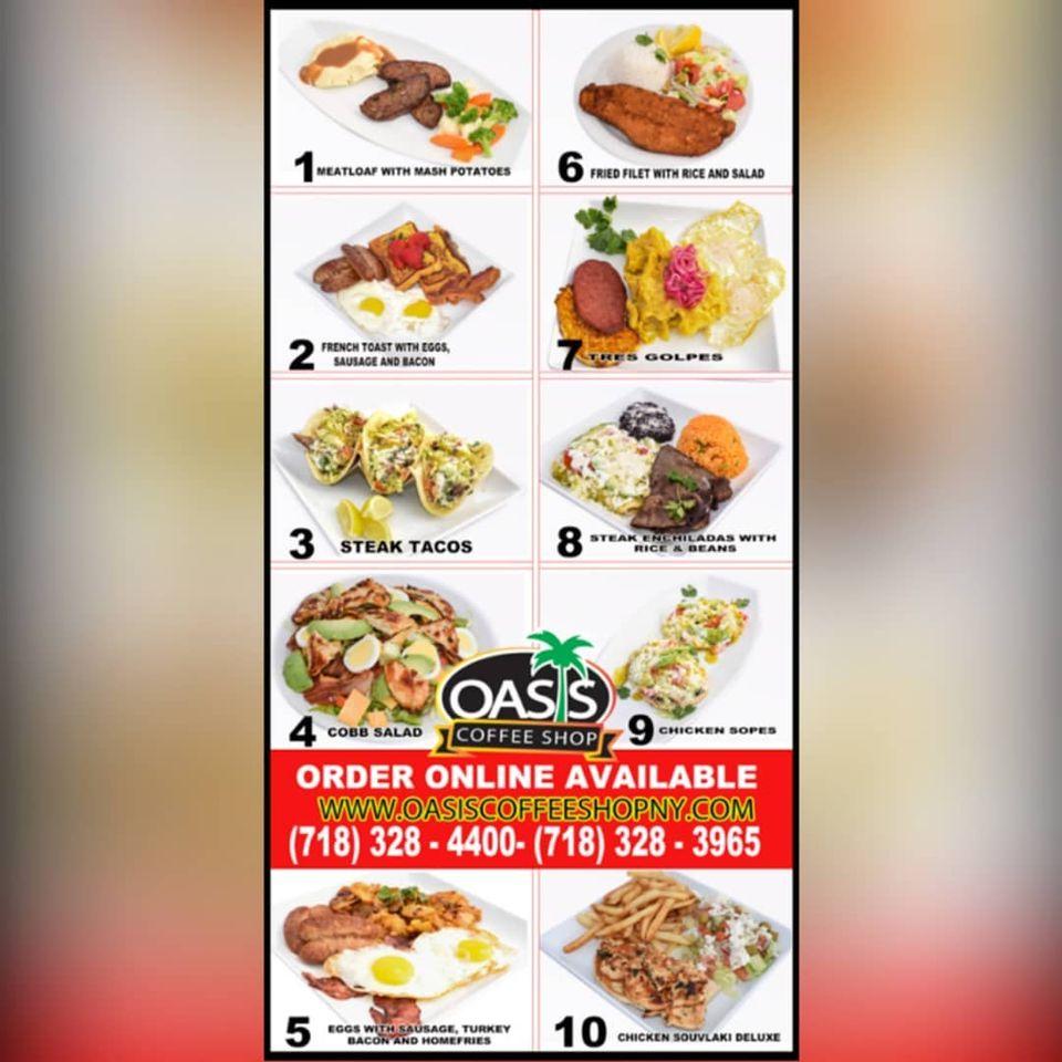 Menu at Oasis Coffee Shop cafe, New York City