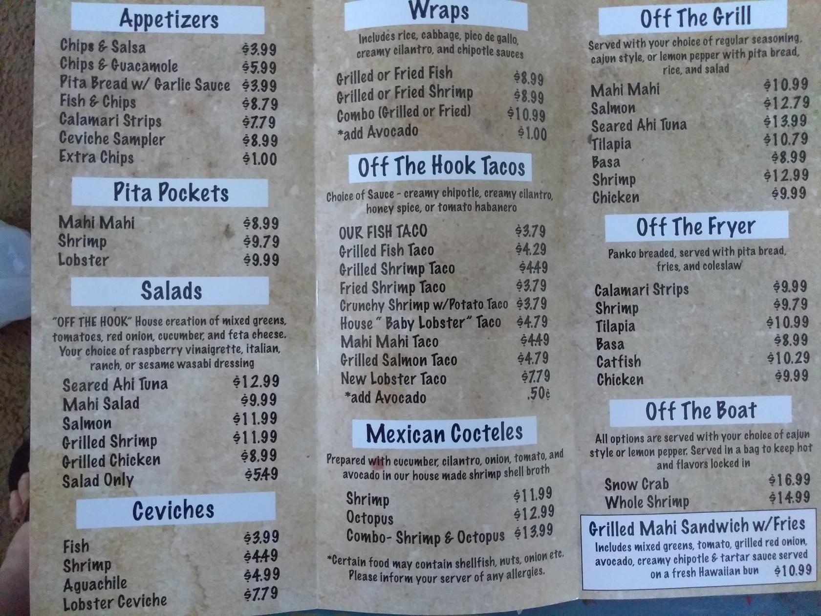 Menu at Off The Hook Fish Grill restaurant, Whittier, Hadley St # 107