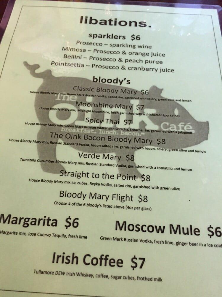 Menu at The Oink Cafe, Tucson