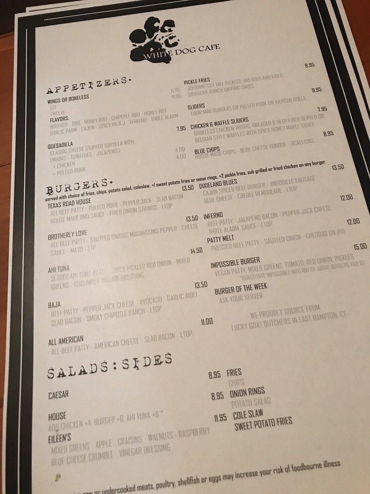 Menu at White Dog Cafe, Portland