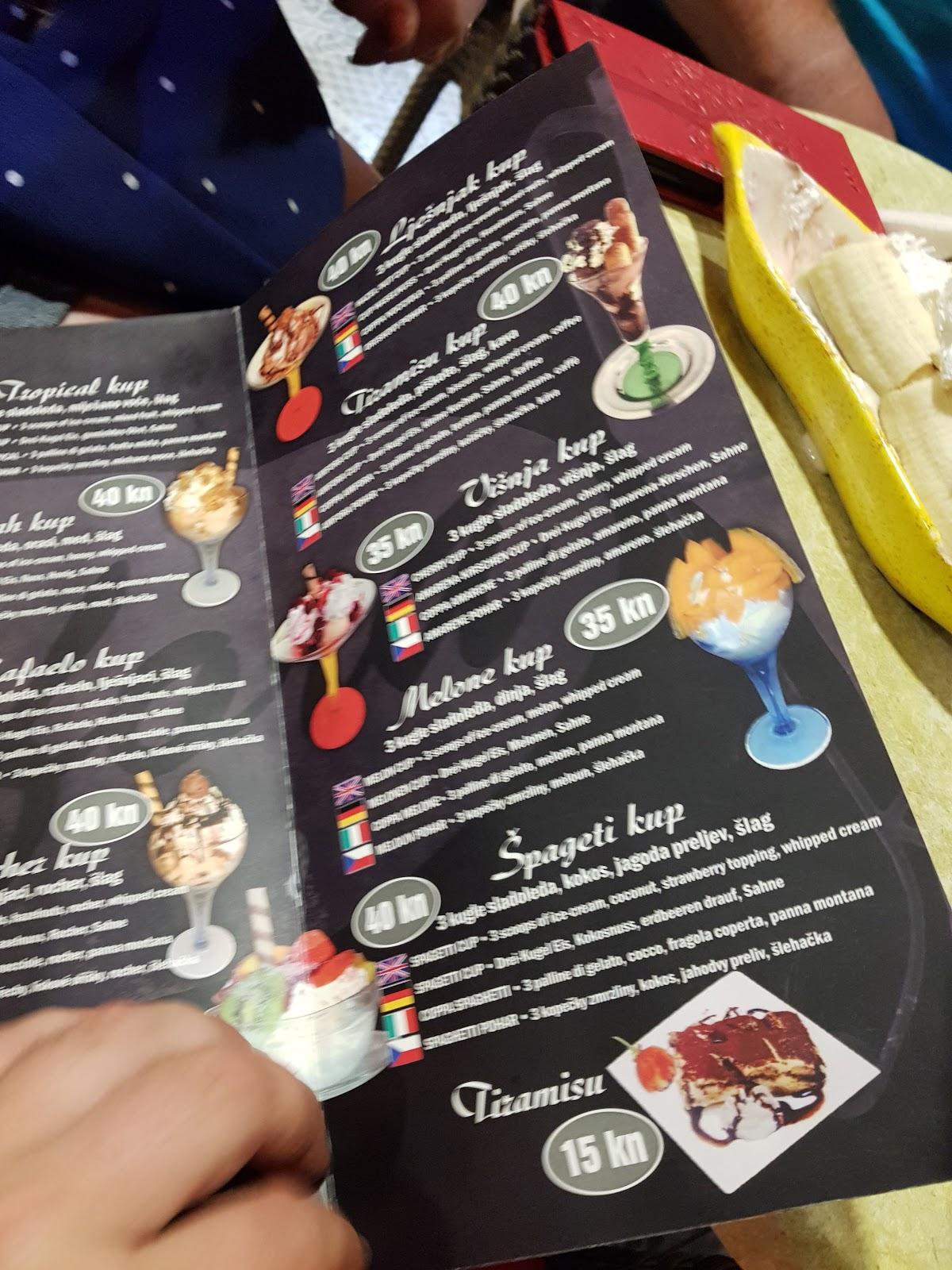 Menu at Amfora Slasticarna cafe, Sukošan